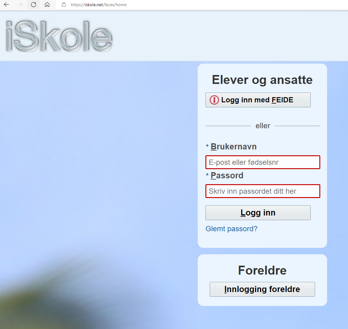 Hvordan logge inn som foresatt i iSkole - Blå Kors VGS Grimstad